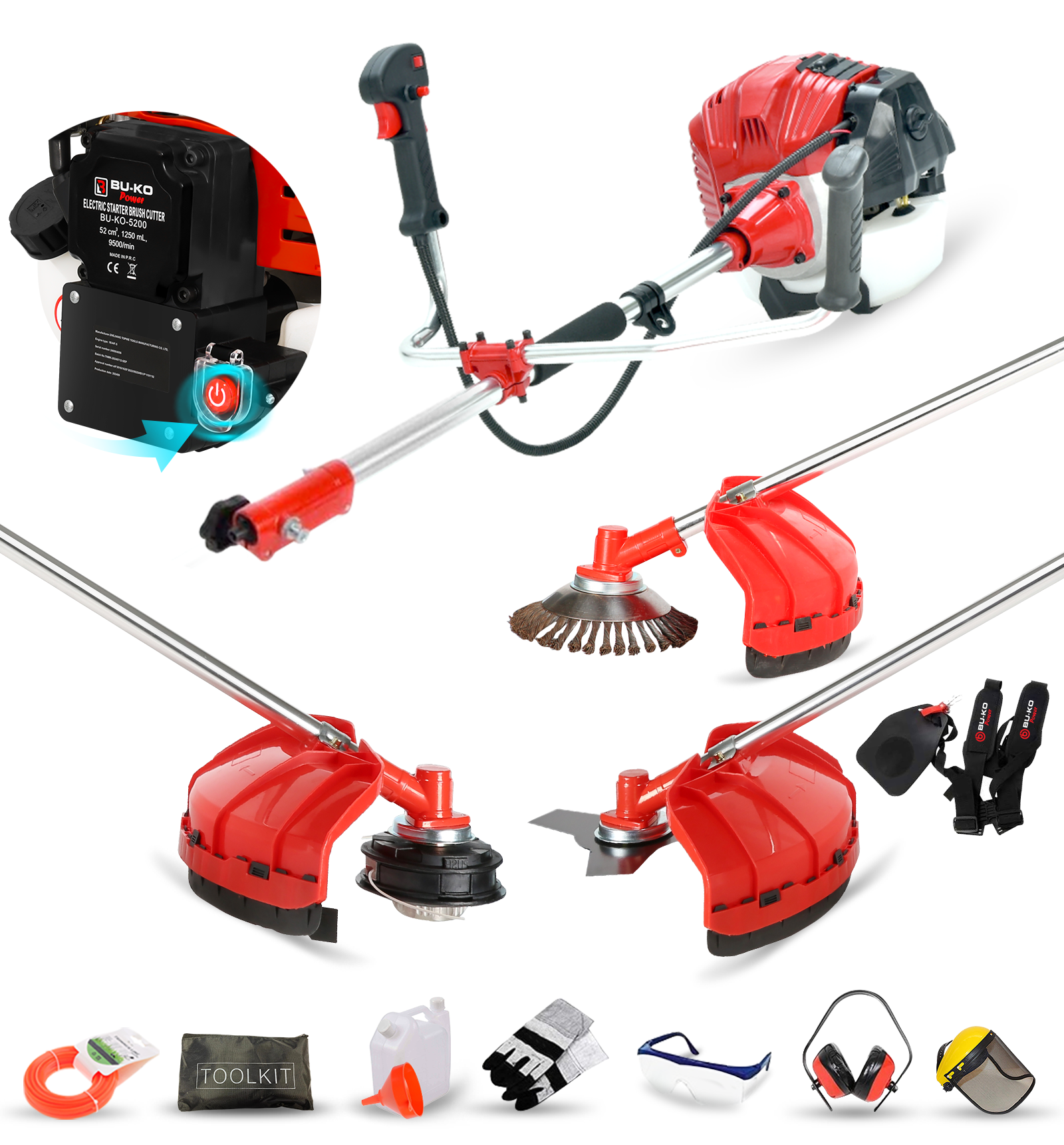 52cc Petrol Strimmer & Brush Cutter – Electric Start, 3T Blade, Wire B ...